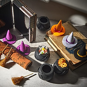 24 Pcs Halloween Mini Witch Hats, Mini Broom, Candy Cauldron Kettles, Halloween Decorations Witch Craft Miniatures Wizard Accessory, St Patrick's Day, Wizard Theme Party Decorations
