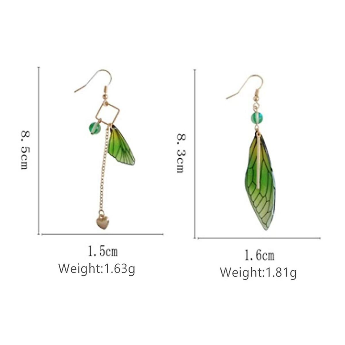 Unique Asymmetry Big Monarch Colorful Butterfly Wing Drop Dangle Earrings Crystal Dragonfly Wing Earrings Fashion Insect Jewelry For Women Gifts (Green)