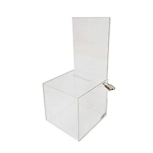 FixtureDisplays® 4.25 X 4.25 X 9.9" Small Acrylic Plexiglass Clear Donation Box Tip Offering Charity Fundraising Box 11040-AMAZON