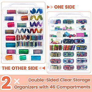 New brothread Pack of 2 Double-Sided Sewing Organizers, Thread Storage Boxes with 2x46 Grids, Clear Organizer Boxes for Embroidery Sewing Thread, Embroidery Floss, Needle, Beads, Small Crafts,Toy Cars