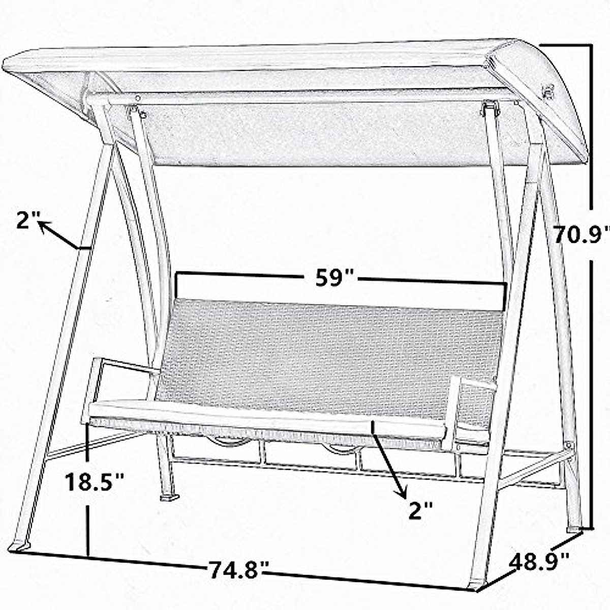 PatioPost Porch Swing Outdoor Lounge Chair Seats 3 Patio PE Wicker Glider Bench with Steel Frame and Padded Cushion, Dark Brown