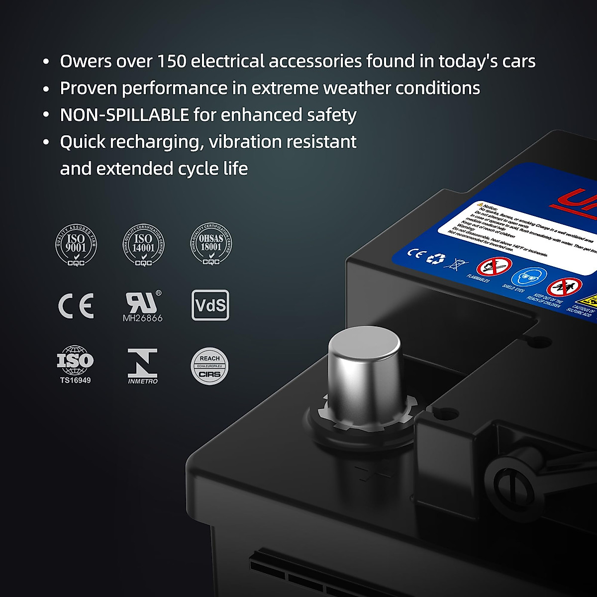 UPLUS BCI Group 48 Car Battery, AGM-L70-M Maintenance Free 12V 70Ah Premium AGM Batteries H6 L3 Automotive Battery, 760CCA, 80RC