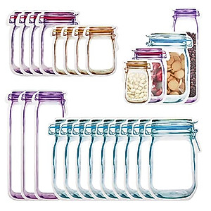 Enkrio 20 Mason Jar Bottles Bags Reusable Snack Bags Food Storage Bags Zipper Sealed Sandwich Bags Snack Storage Food Saver Bags for Nuts Cookies Freezer Safe