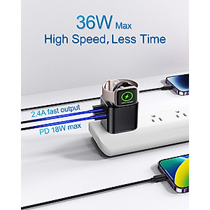 BeaSaf 36W for Apple Charging Block with Built-in Watch Charger, Foldable PD Fast Charger Block for iPhone, Dual Ports Wall Charger, Compatible with Apple Watch iPhone AirPods