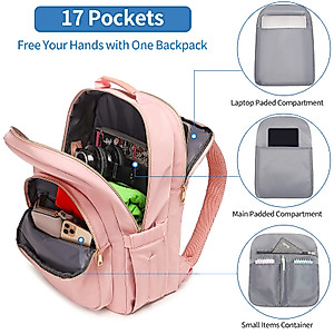 Bagalaxy Pink Women School Laptop Backpack: 15.6 Inch Nurse Work Bag Travel Bookbag Teacher College Purse Backpacks Computer Business Back Pack with USB Charging Port Student Womens Gift