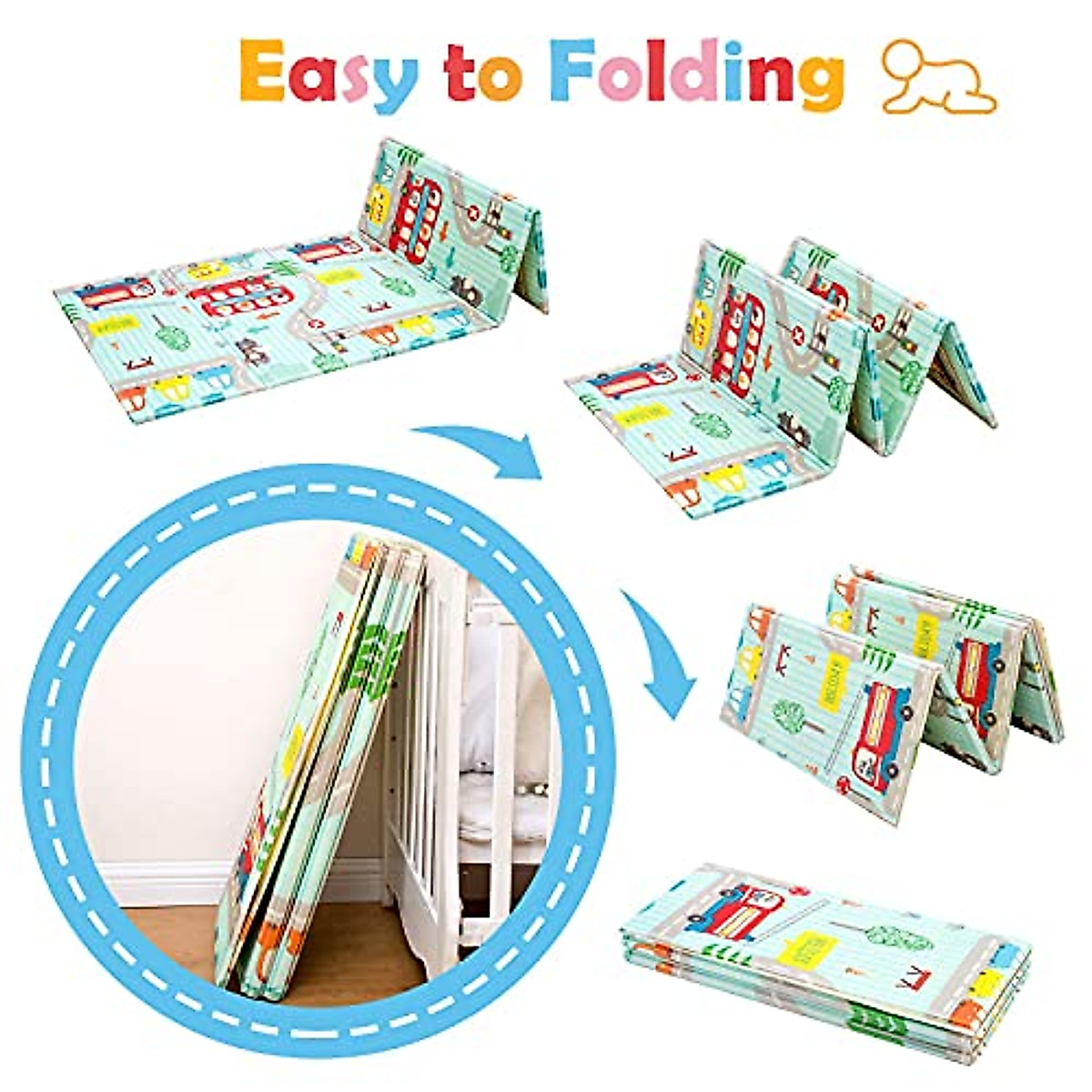 Gentle Monster Baby Play Mat, Extra Large Foldable Play Mat for Baby, Portable Baby Crawling Mat, Waterproof Non Toxic Anti Slip Soft Foam Reversible Playmat for Toddlers and Kids 77" x 70"