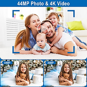 4K Digital Camera for Kids 44MP Compact Camera with 16X Digital Zoom, 2.4'' Autofocus Portable Point and Shoot Digital Cameras for Beginners, Boys, Girls with 32GB SD Card and 2 Batteries