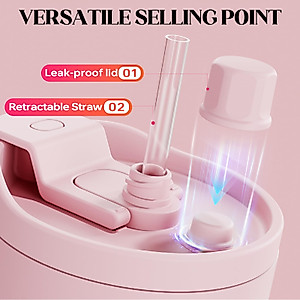 FOHGEE 40oz Tumbler with Handle and Straw Lid【Magnetic lid + Removable built-in straw】100% Leak-proof Travel Coffee Mug, Stainless Steel Insulated Cup, Keeps Cold for 24Hrs (ChillWave Pink Dream)