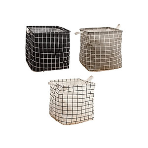 Grid Pattern Cotton Storage Basket (Black)
