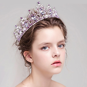 CHANACO Princess Crown Birthday Sash and Tiara Set - Rhinestone Headband, Purple Crown, and Girl's Birthday Decorations Gift