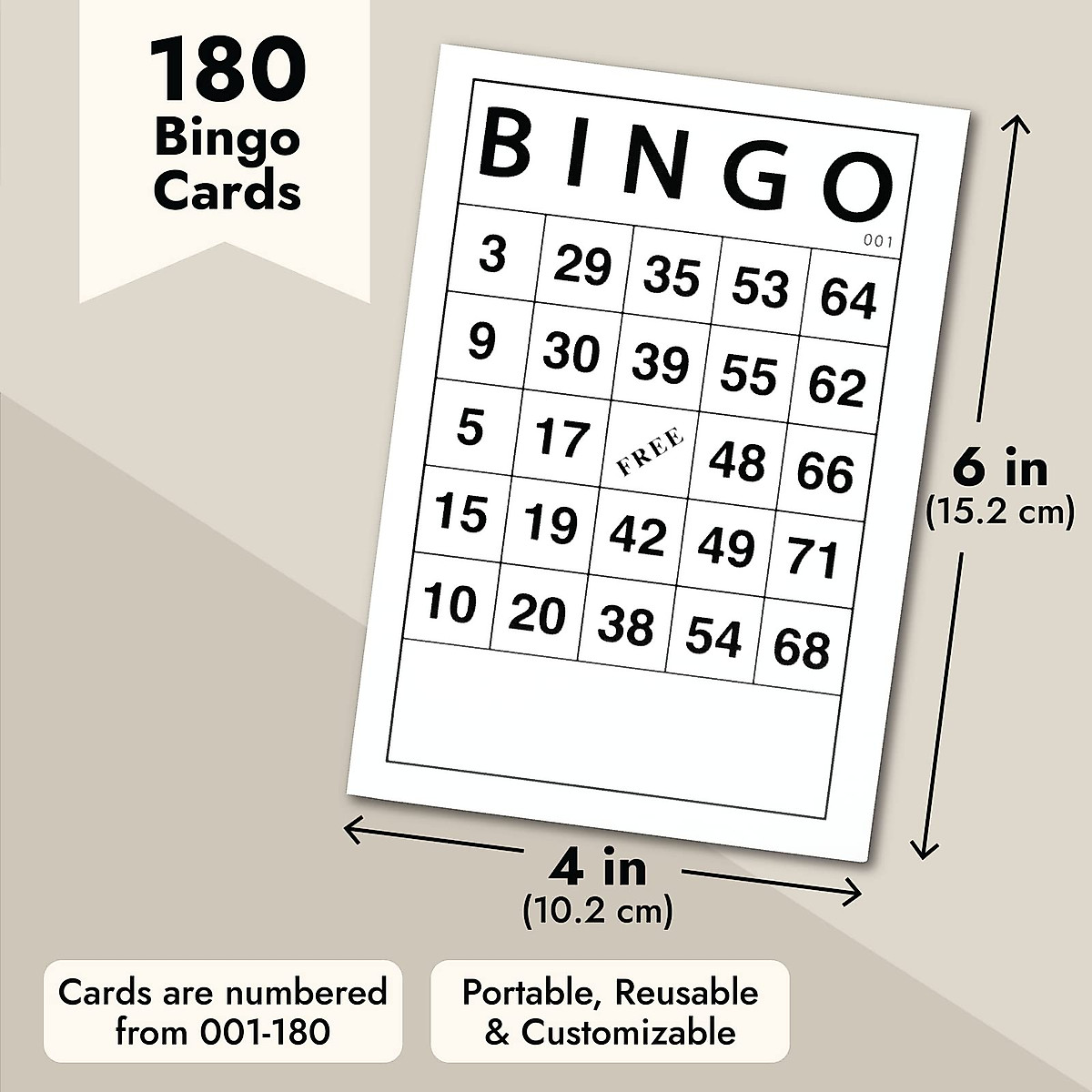 Juvale 180 Sheets Reusable Paper Bingo Cards Bulk for Adults, Disposable Number Game Set for Large Groups (4x6 in)