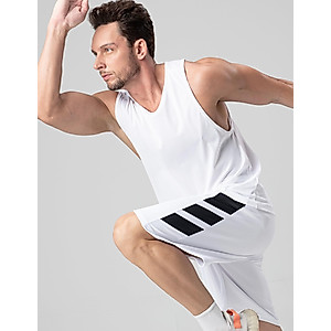 Liberty Imports 5 Pack Men's Quick Dry Athletic Basketball Shorts 9" Inseam with Pockets, Activewear for Workout Gym Running (Set 7, Large) Black/White