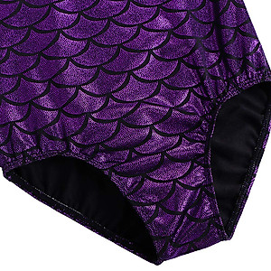 BAOHULU Girls Gymnastics Leotards Shiny Spliced Scale Dance Clothes 3-12 Years B146_Purple_4A