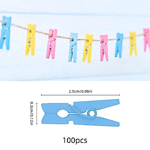 100PCS Mini Clothespins Colored Clothespins for Photos & Small Clothespins for Classroom, Rainbow Classroom Pins Wooden Pegs for Wall Hanging Pictures Push Pin Wooden Clips (2.5X0.3CM)