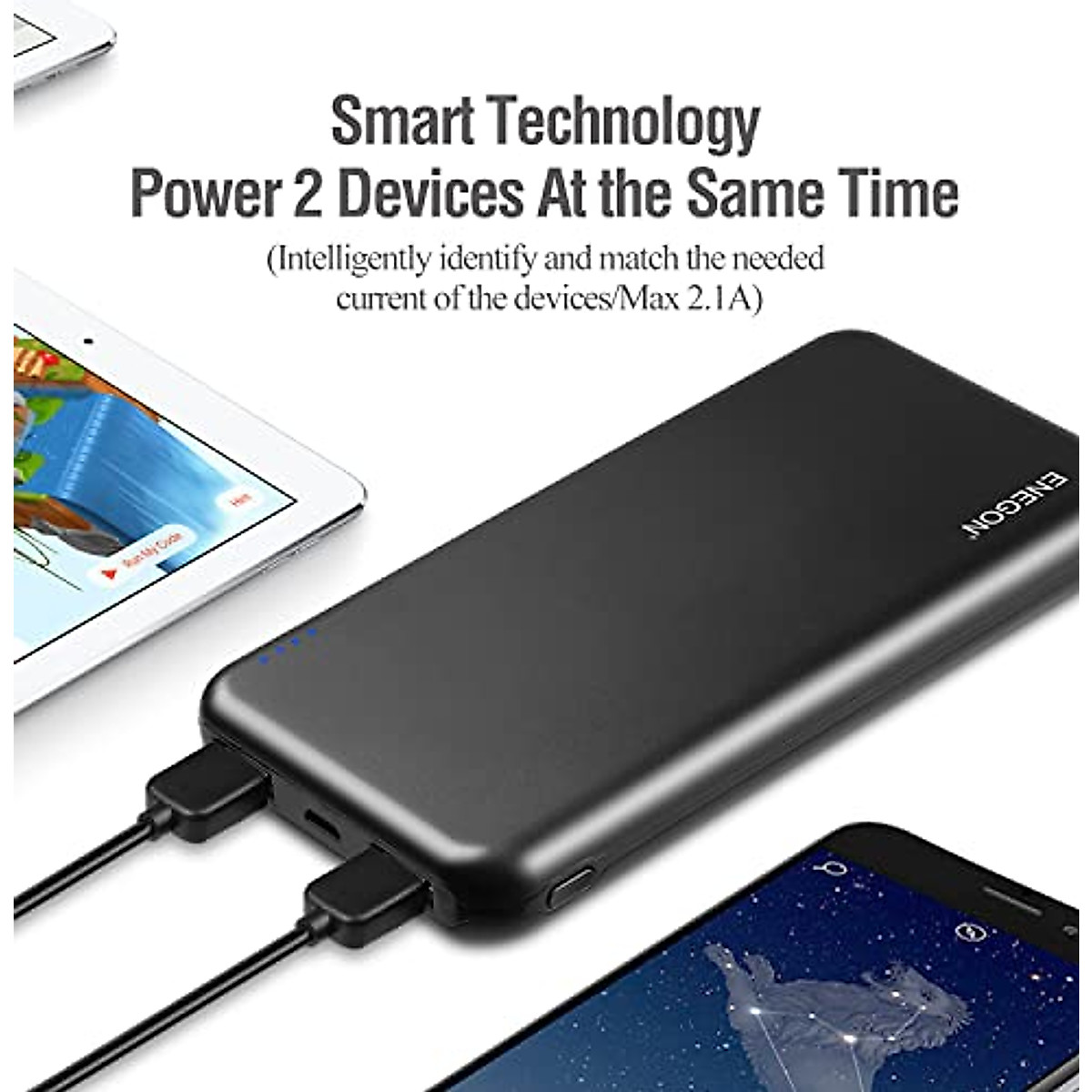 ENEGON 2-Pack Portable Charger Power Bank 10000mAh, The Phone Charger Battery with USB C Input and Dual USB Output for iPhone 14, iPad, Galaxy S22, Pixel, Tablets and etc