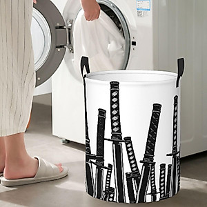 Laundry Basket Katanas In Anime Laundry Hamper Basket Durable Oxford Fabric Waterproof Portable With Handle For Family/Bathroom/Bedroom Dirty Storage Clothes Basket