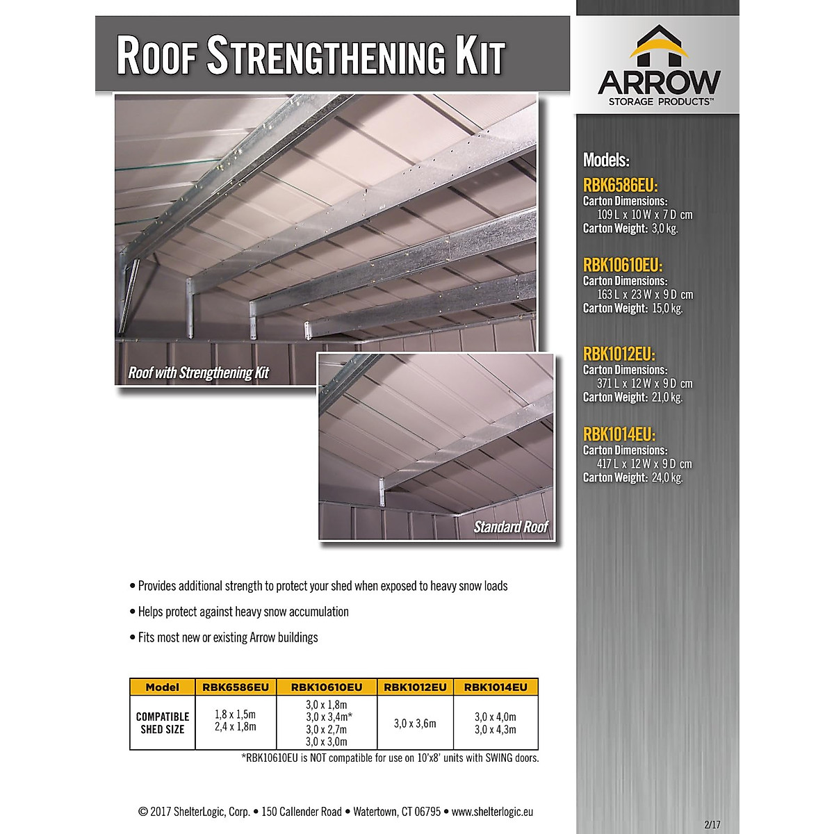 Arrow 6586 Roof Strengthening Kit for Shed Roofs, 6 by 5-Feet and 8 by 6-Feet