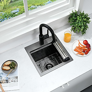 24 Inch Undermount Kitchen Sink, 24x19 Stainless Steel Undermount Workstation Sink 16 Gauge Single Bowl 10 Inch Deep Undermount Sink with Accessories