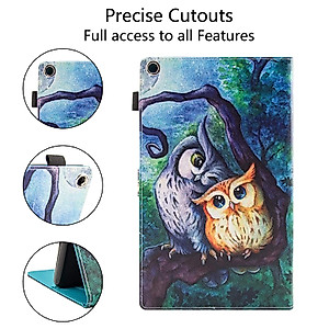 UUcovers for Kindle Fire HD 10 Case 9th/7th Generation (2019/2017) 10.1 inch with Stylus Pencil Holder/Card Slots/Folio Stand PU leather Magnetic Smart Wallet Cover [Auto Wake/Sleep], Oil Painting Owl