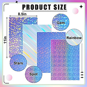 60 Sheets Printable Holographic Laminate Sheets Vinyl Sticker Paper Printable Holographic Sticker Paper for Inkjet/Laser Printer Waterproof Sticker Paper with Gem Rainbow Spot Star Patterns 8.5 x 11"