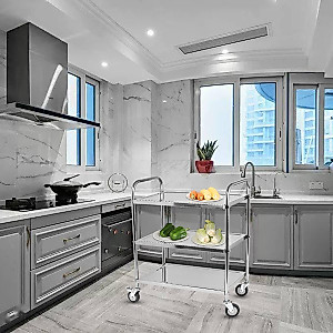 Amarite 3 Shelf Stainless Steel cart，420 lbs，1MM Thick，Serving cart with Wheels, Household, Service Trolley,360°Rotation Storage Shelf with Locking Wheels（29.5*15.8*37.4）'' Stainless Utility cart.