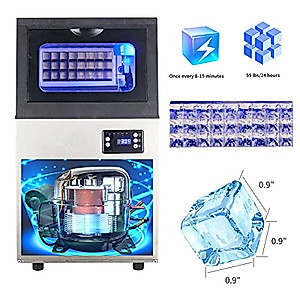 CMICE Commercial Ice Maker Machine,100lbs/24H Stainless Steel Under Counter ice Machine, Full Heavy Duty Stainless Steel Construction, Include Water Filter, Scoop, Connection Hose…