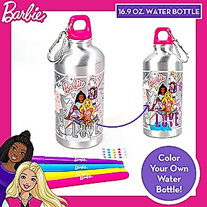 Horizon Group USA Barbie Color Your Own Water Bottle, Great For Travel & Road Trips, Sports & School, Creative Gift Idea, Arts & Crafts Activity Kids Ages 6, 7, 8, 9, 10