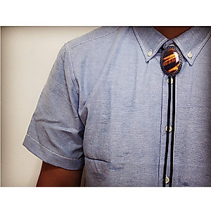 Moranse Bolo Tie with Natural Tiger Eye Stone Celtic Style Genuine and Cowhide Rope(Tiger Eyes 1 Style)