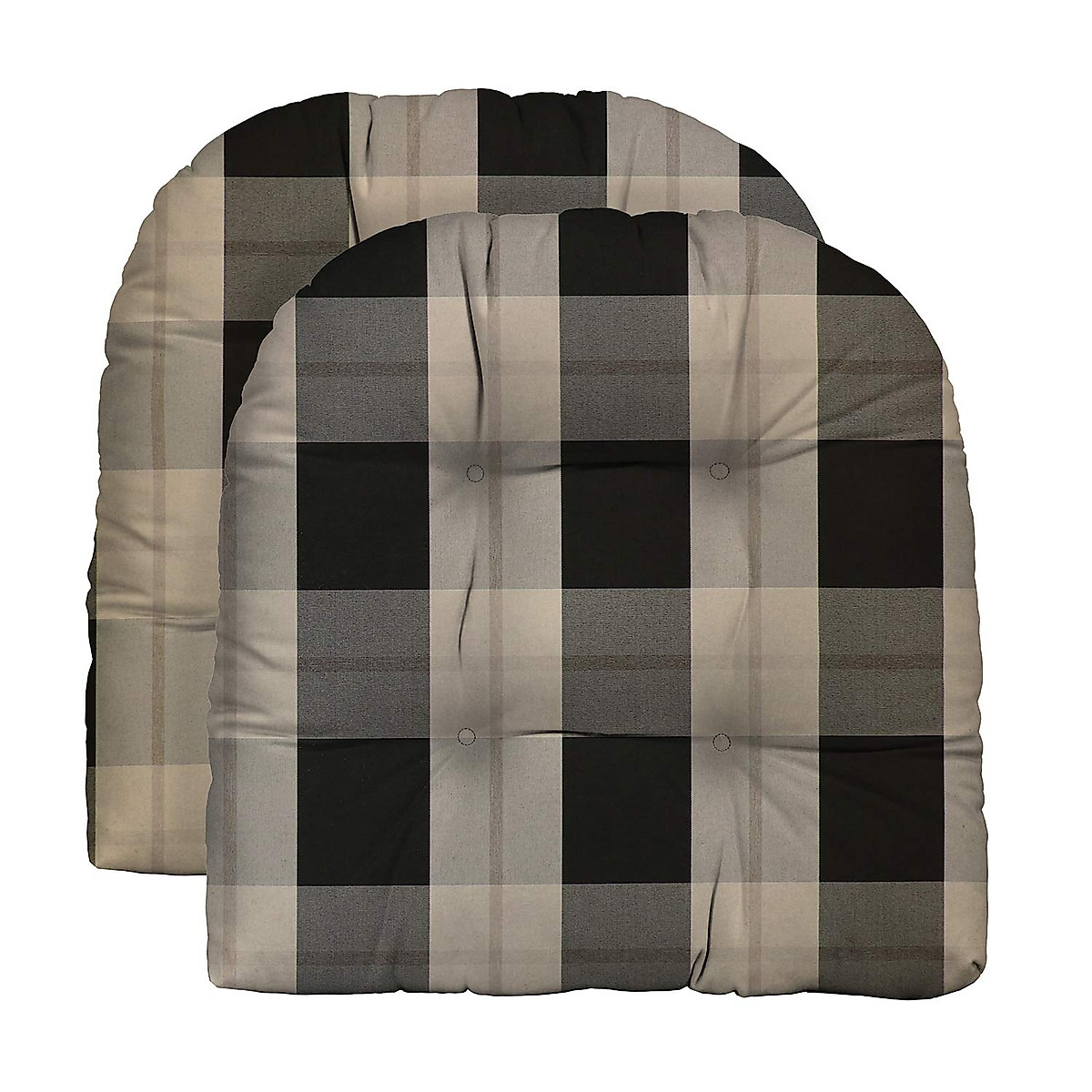 RSH DECOR: Tufted U-Shape Wicker Seat Cushions Set of 2 | 22” x 22” | Water-Resistant Spun Fabric | Outdoor Chair Cushions for Patio Furniture | Branson Pewter Plaid
