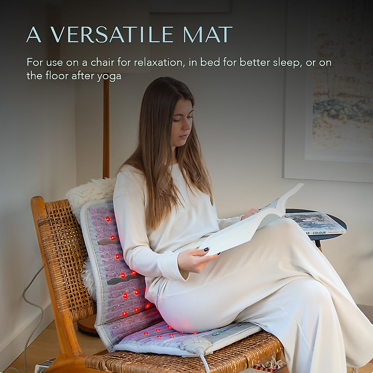 HealthyLine Platinum Mat - Far Infrared Heating Pad for Back Pain - Natural Crystal Gemstones Electric Auto Shut Off Mat - Negative Ions & Rejuvenating Photon Lights - 40" x 18"