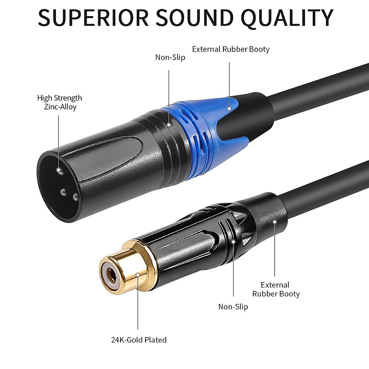 Disino Female RCA to XLR Male Cable,XLR to RCA Converter Audio Adapter Patch Cable - 3.3 feet