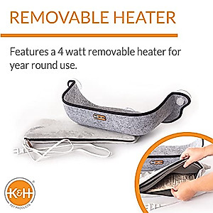 K&H PET PRODUCTS EZ Mount Thermo-Kitty Sill Heated Window Cat Bed, Heated Cat Hammock for Large Cats Extra-Deep Cat Perch Gray 27" X 10" X 11"