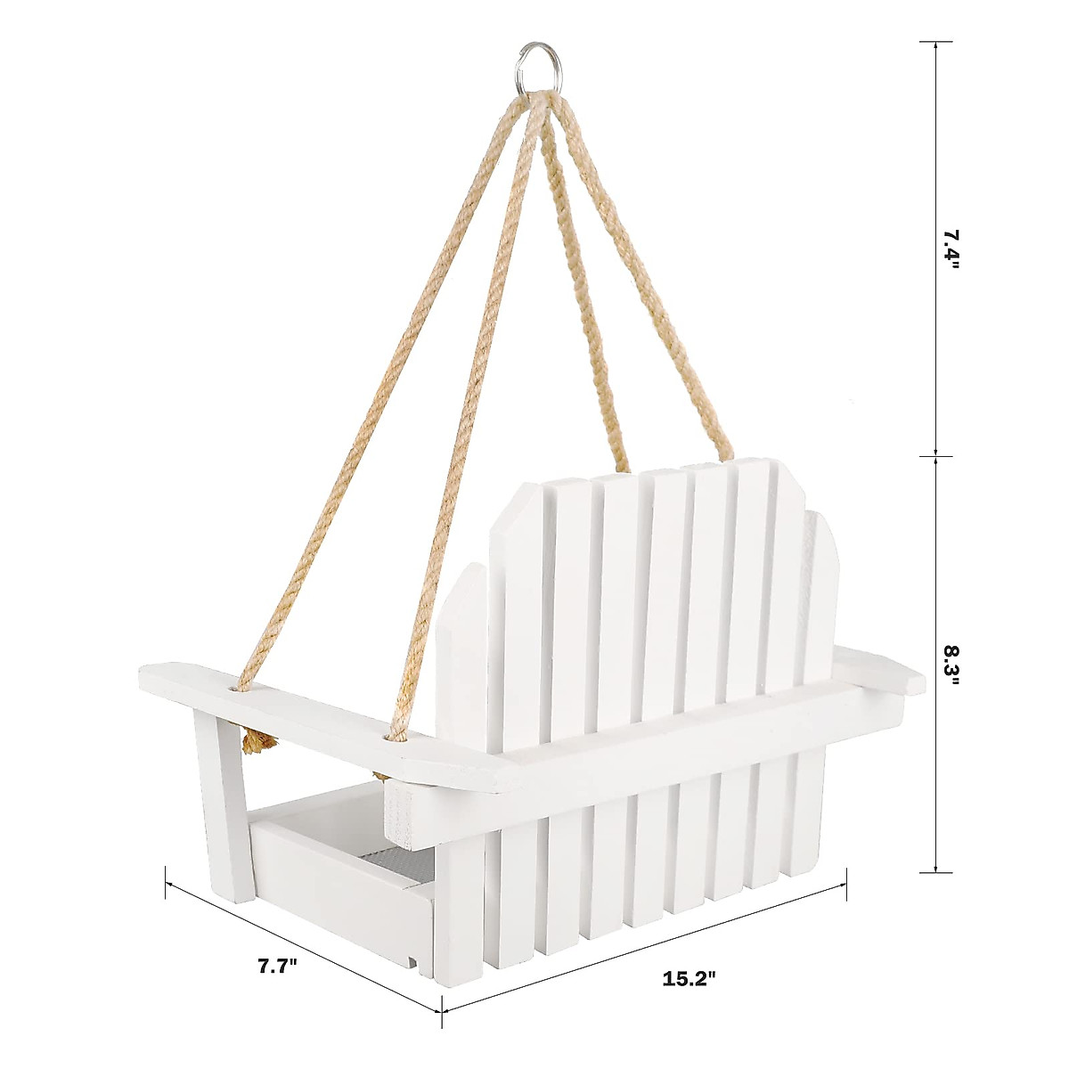 Solution4Patio White Swing Wild Bird Feeder for Outside, Metal Mesh Bottom, Cute Bench Bird Feeder or Squirrel Feeder for Yard, Porch Decoration, Large Capacity, Easy to Fill & Clean, #8455