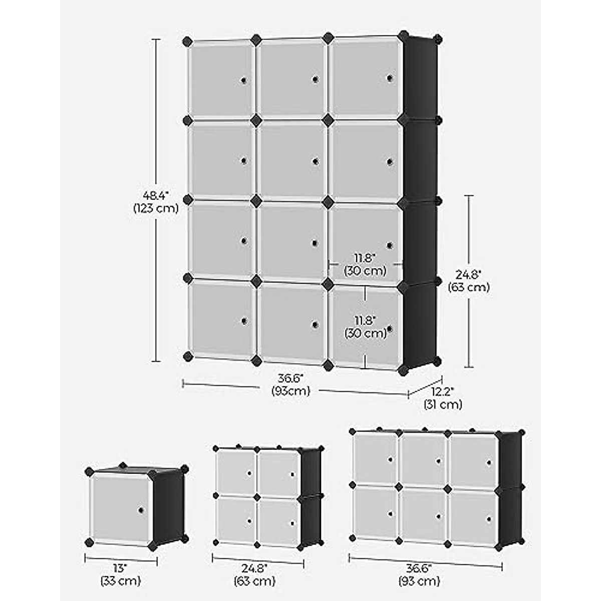 SONGMICS Cube Storage with Door, Set of 12 Plastic Cubes, Closet Storage Shelves, DIY Plastic Closet Cabinet, Modular Bookcase, Shelving with Doors for Bedroom, Living Room, Black and White ULPC34HV1