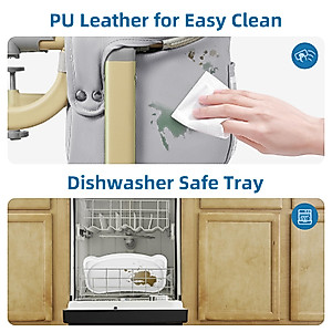 Yacul 3-in-1 Portable Hook On Chair, Clip on High Chair for Baby with Tray, PU Leather Booster Seat for Kitchen Chair, Adjustable Height