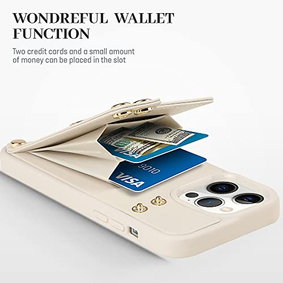 LAMEEKU for iPhone 12 Pro/iPhone 12 Wallet Case 6.1'', Leather Case with Card Holder, 360°Rotation Ring Stand, RFID Blocking Protective Case for Women for Apple iPhone 12 / iPhone 12 Pro Beige