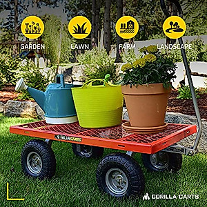 Gorilla Carts 800 Pound Capacity Heavy Duty Steel Mesh Versatile Utility Wagon Cart with Easy Grip Handle for Outdoor Hauling, Red