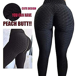 FITTOO Womens High Waist Textured Workout Leggings Booty Scrunch Yoga Pants Slimming Ruched Tights Black 2XL