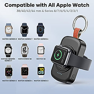 CKFN Portable Wireless Charger for Apple Watch, 1800mAh Power Bank Smart Keychain Gift with 4 LED Indicators, Magnetic iWatch Charger for Apple Watch Series 8,7,6,5,4,3,2,1,SE/Nike+/Hermes (Black)