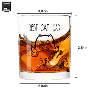 Futtumy Best Cat Dad Ever Whiskey Glass, Funny Dad Rock Glass for Men Dad Cat Dad Cat Lover Father Husband, Special Christmas Gift Father’s Day Gift Birthday Gift from Son Daughter, 10oz