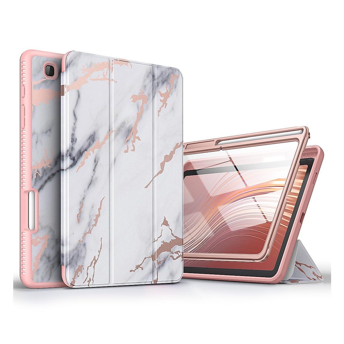 SURITCH Leather Case for Samsung Galaxy Tab S6 Lite 10.4-inch 2024/2022/2020, Built in Screen Protector Slim Fit Smart Full Body Cover with Magnetic Trifold Stand Auto Sleep/Wake, S-Pen Holder,Marble