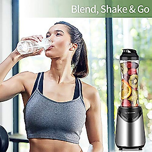 Smoothies Blender Personal Size 300 Watts with 2 Pieces 18 oz BPA Free Portable Travel Sports Bottles (Silver 2 Cups)