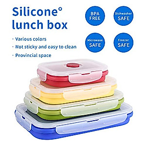 Collapsible Silicone Food Storage Containers with BPA Free Lid Meal Prep Containers Space Saver for Kitchen, Bento Lunch Boxes, Travel Picnic, Leftover, Microwave, Refrigerator Set of 4