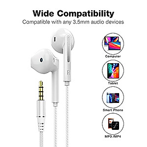 Dixvuk Earbuds Wired with Microphone Pack of 2, in-Ear Headphone Stereo Sound Noise Isolating, Earphone Fits 3.5mm Interface for iPad, Mp3/Mp4, Apple iPhone, Android Smartphones, Black(White)