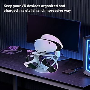 LanPavilion Charging Stand for Oculus Quest 2/Meta Quest 2 Headset, PSVR2 Controllers - Stylish Black Hole Design with RGB Lighting, Compatible with Quest 2, PS VR2, Meta Quest Pro, Pico 4
