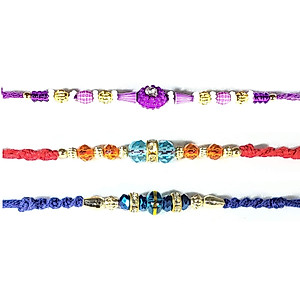 Set of 3 Rakhi - Rakhi for Bhaiya, Bhabhi, Indian Rakhi for Brother, Rakshabandhan Festival, Rakhi Bracelets/Rakhi Threads with Kumkum, Rice and Gift Envelope