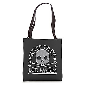 Funny Gothic Yarn Skull Knitting Needles Knit Fast Die Warm Tote Bag