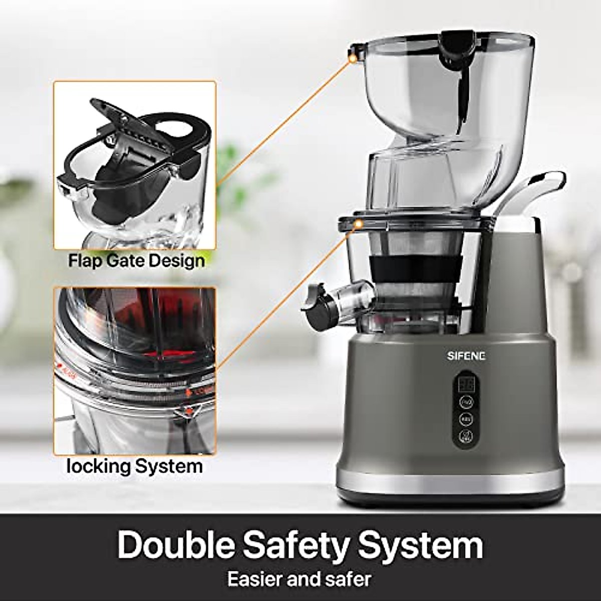 SIFENE Vertical Cold Press Juicer, Slow Masticating Juicer Machine, Juice Maker Extractor with 3.2" Big Mouth for Whole Fruits and Vegetables, Easy to Clean