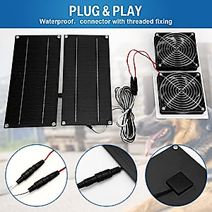 Solar Panel Fan Kit 10W 12V Solar Powered Dual Fan Waterproof Solar Exhaust Fan Outdoor Portable Solar Ventilation Fan Solar Attic Fan with Cable for Chicken Coop Greenhouse Shed Pet Houses Window
