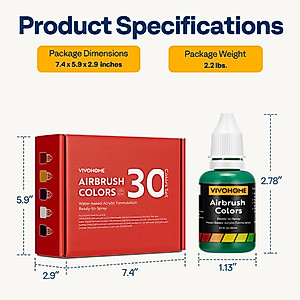 VIVOHOME 30 Color Airbrush Paint Set, Acrylic Air Brush Paints Ready to Spray (No Thinner Needed), Water Based Painting Colors for Artist and Beginners, Includes 6 Metal & 6 Neon, Pack of 30 (20 ml/0.68 Fl Oz)